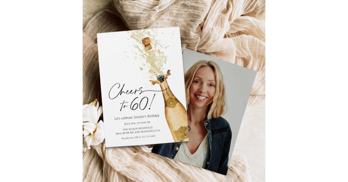 Elegant Cheers to 60 Birthday Photo Invitation | Zazzle
