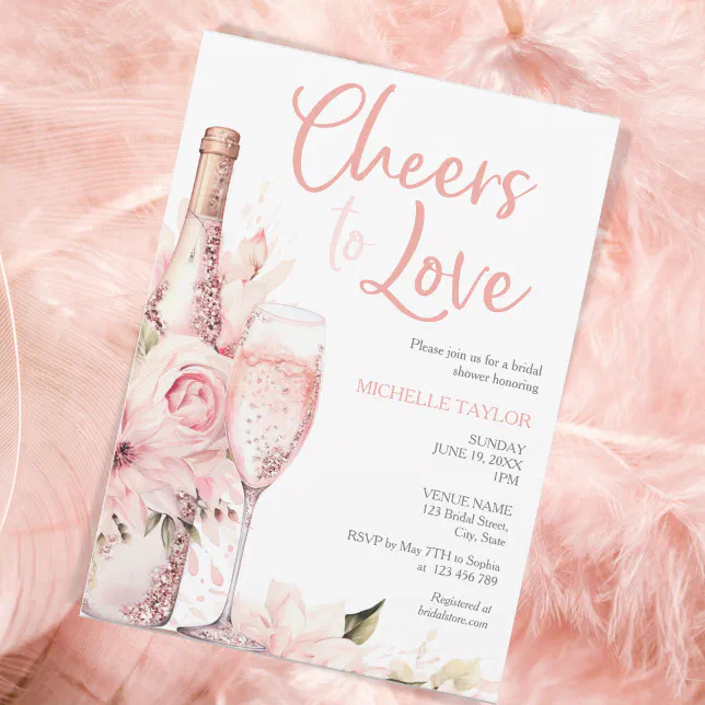 Elegant Cheers to Love Boho Blush Pink Summer Invitation | Zazzle