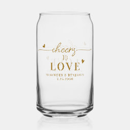 Elegant Cheers To Love Custom Gold Hearts Wedding Can Glass | Zazzle