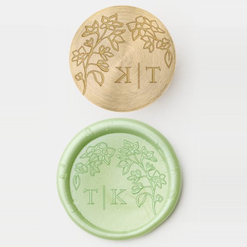 Elegant Cherry Blossom Floral Wedding Monogram Wax Seal Stamp | Zazzle