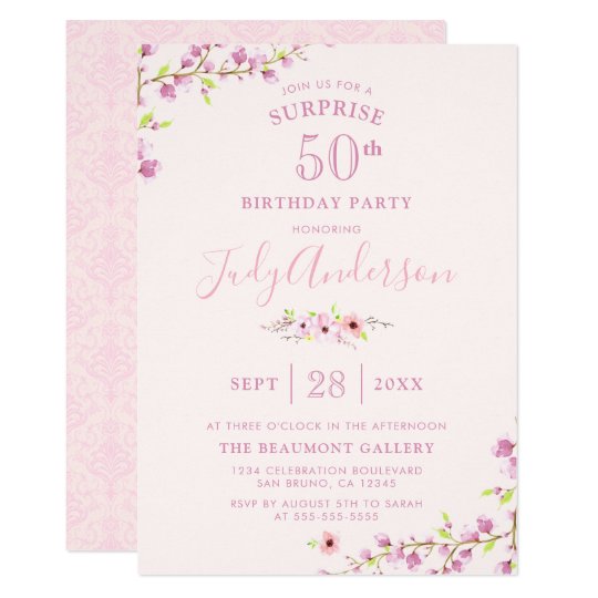 Elegant Cherry Blossom | Surprise Birthday Party Invitation | Zazzle.com