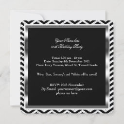 Elegant Chevron Black Silver Birthday Party Mens Invitation | Zazzle