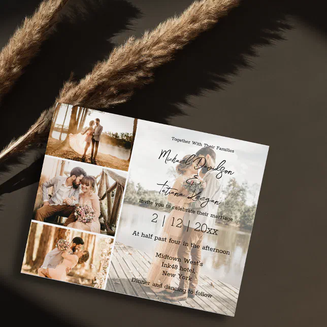 elegant chic 4 photos collage wedding invitation flyer | Zazzle