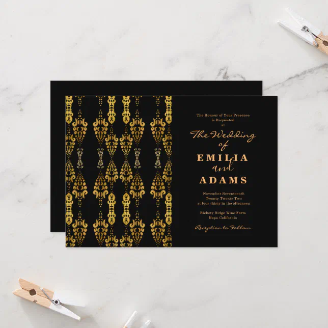 Elegant Chic Black and Gold Ornamental Wedding Invitation | Zazzle