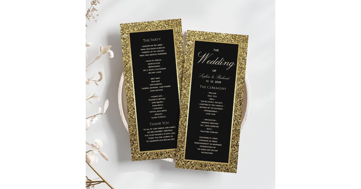 Elegant Chic Black and Gold Wedding Program | Zazzle