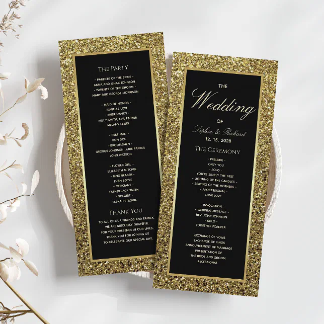 Elegant Chic Black and Gold Wedding Program | Zazzle