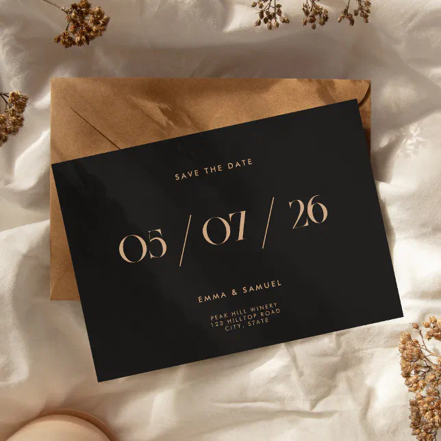 Elegant Chic Black and Tan Wedding Save the Date | Zazzle