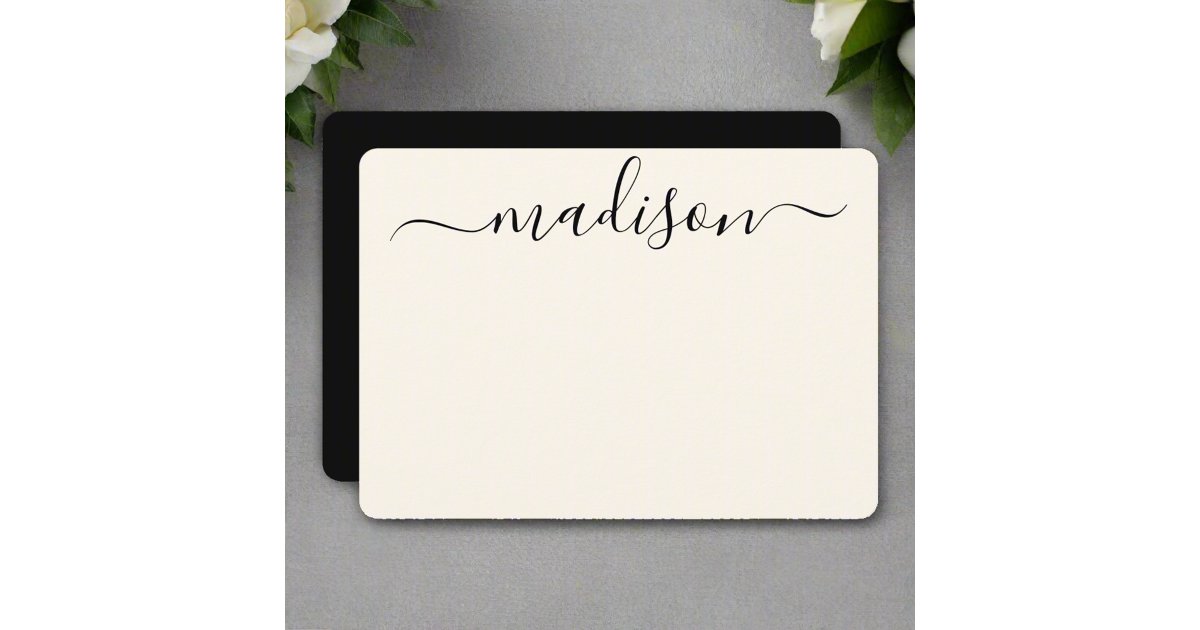 Elegant Chic Black Typography Calligraphy Name Note Card | Zazzle