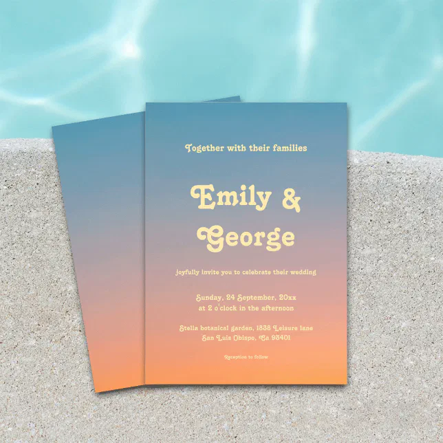 Elegant Chic Blue Orange Sky Sunset Wedding Invitation | Zazzle
