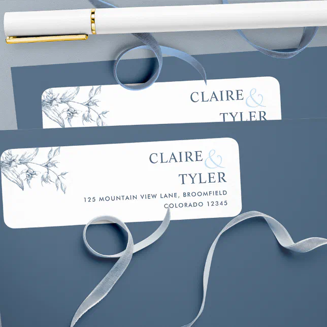 Elegant Chic Blue Wedding Return Address Label | Zazzle