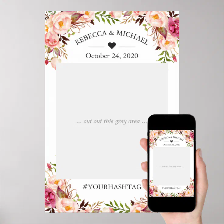 Elegant Chic Blush Pink Floral Wedding Photo Prop Poster | Zazzle