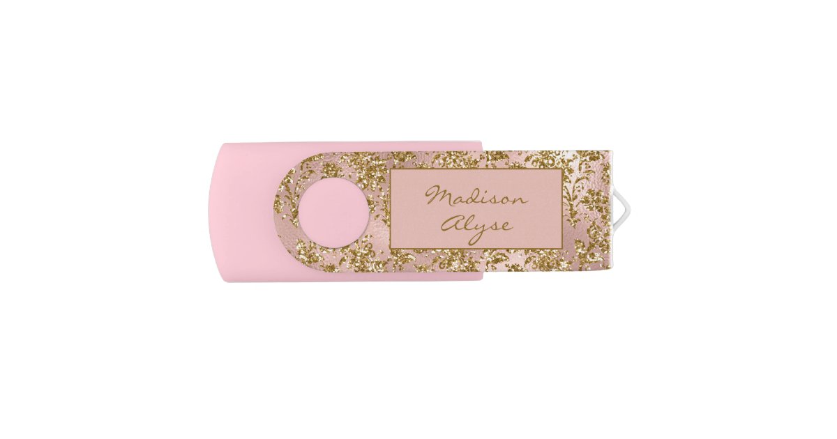 Elegant Chic Blush Pink Glittery Gold Custom Flash Drive | Zazzle