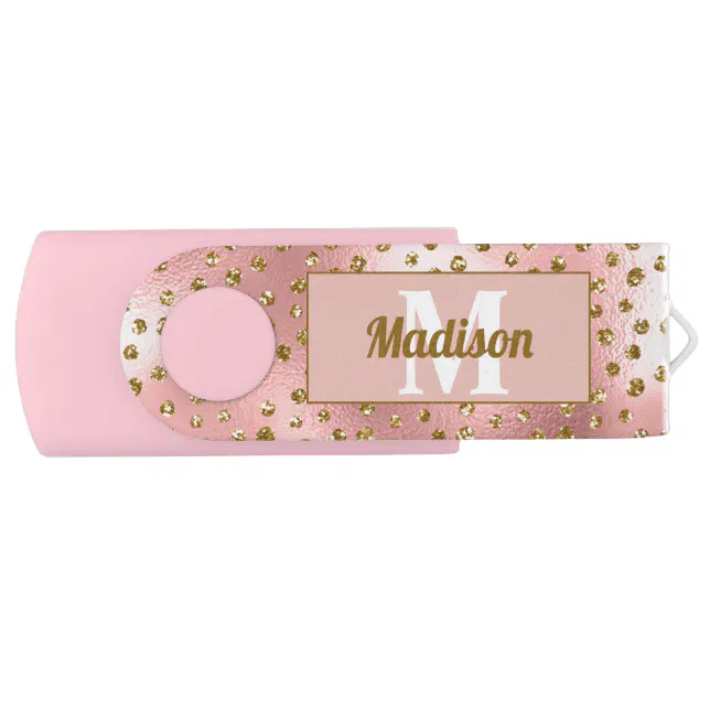 Elegant Chic Blush Pink Gold Glitter Monogram Flash Drive | Zazzle