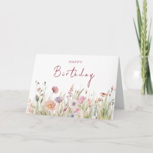 Elegant Chic Boho Wildflower Theme Happy Birthday Card | Zazzle