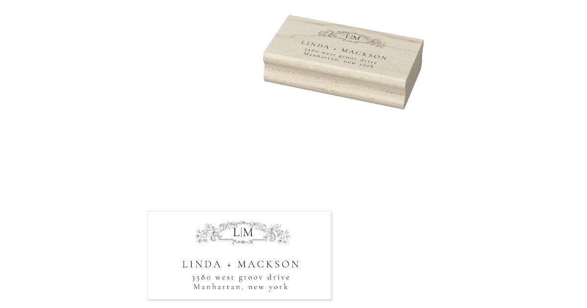 Elegant & Chic botanical crest monogram wedding Rubber Stamp | Zazzle