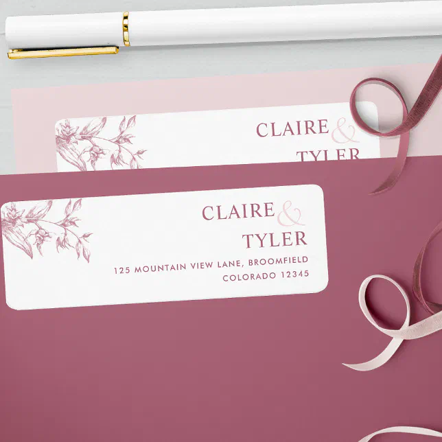 Elegant Chic Burgundy Wedding Return Address Label | Zazzle