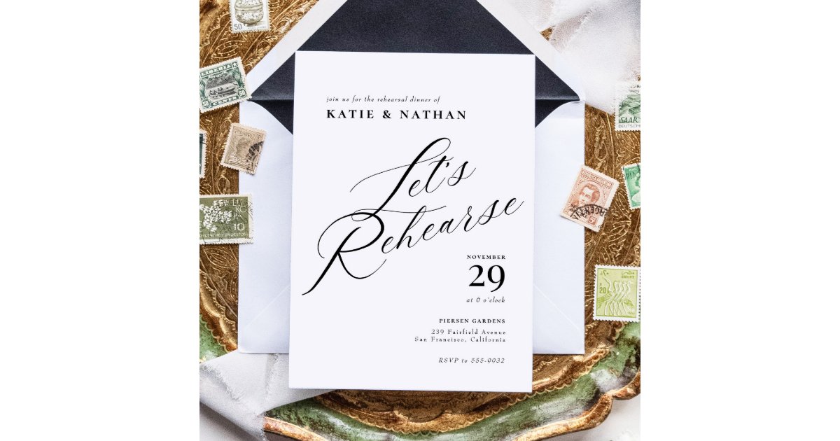 Elegant Chic Calligraphy Rehearsal Dinner Invitation | Zazzle