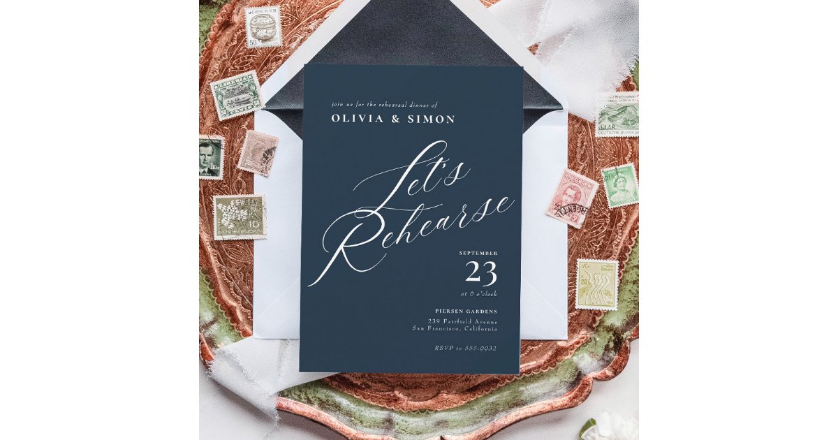 Elegant Chic Calligraphy Rehearsal Dinner Invitation | Zazzle