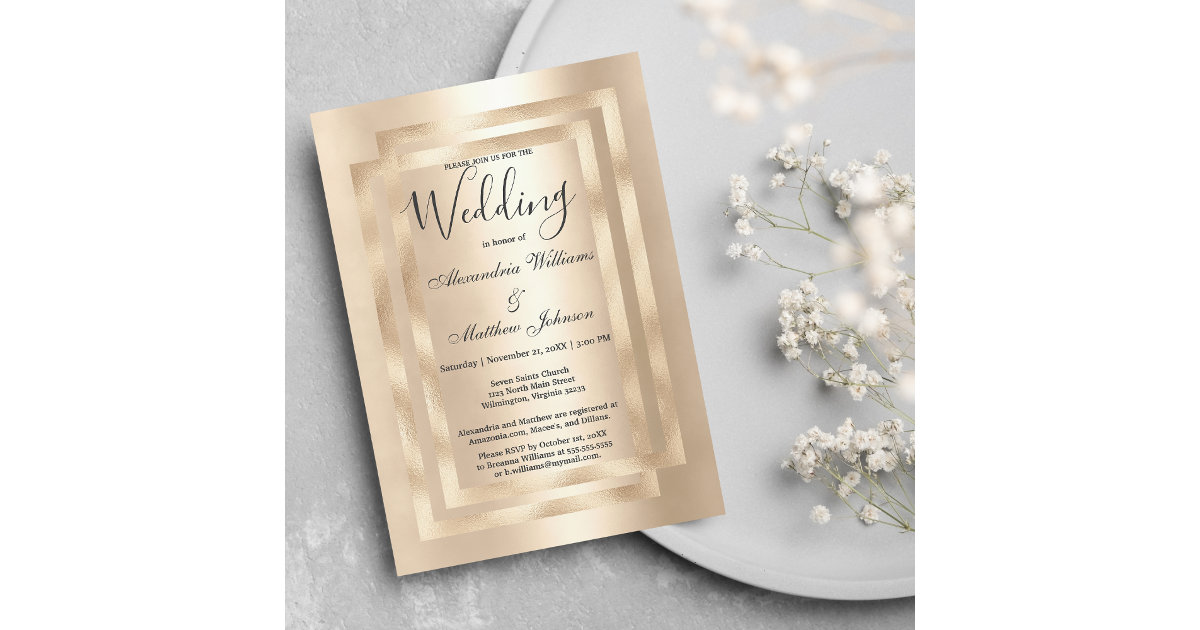 Elegant Chic Champagne Gold Glamour Wedding Invitation | Zazzle