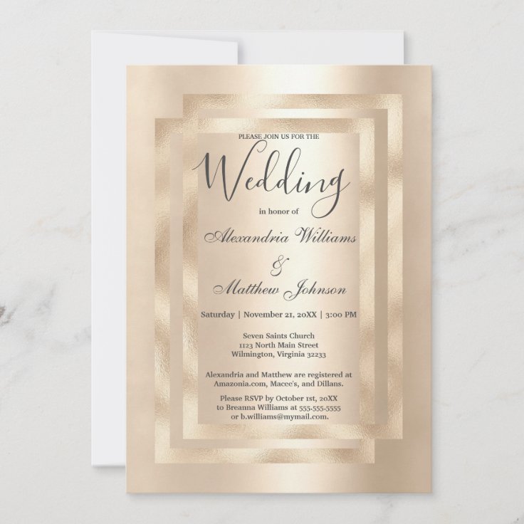 Elegant Chic Champagne Gold Glamour Wedding Invitation | Zazzle