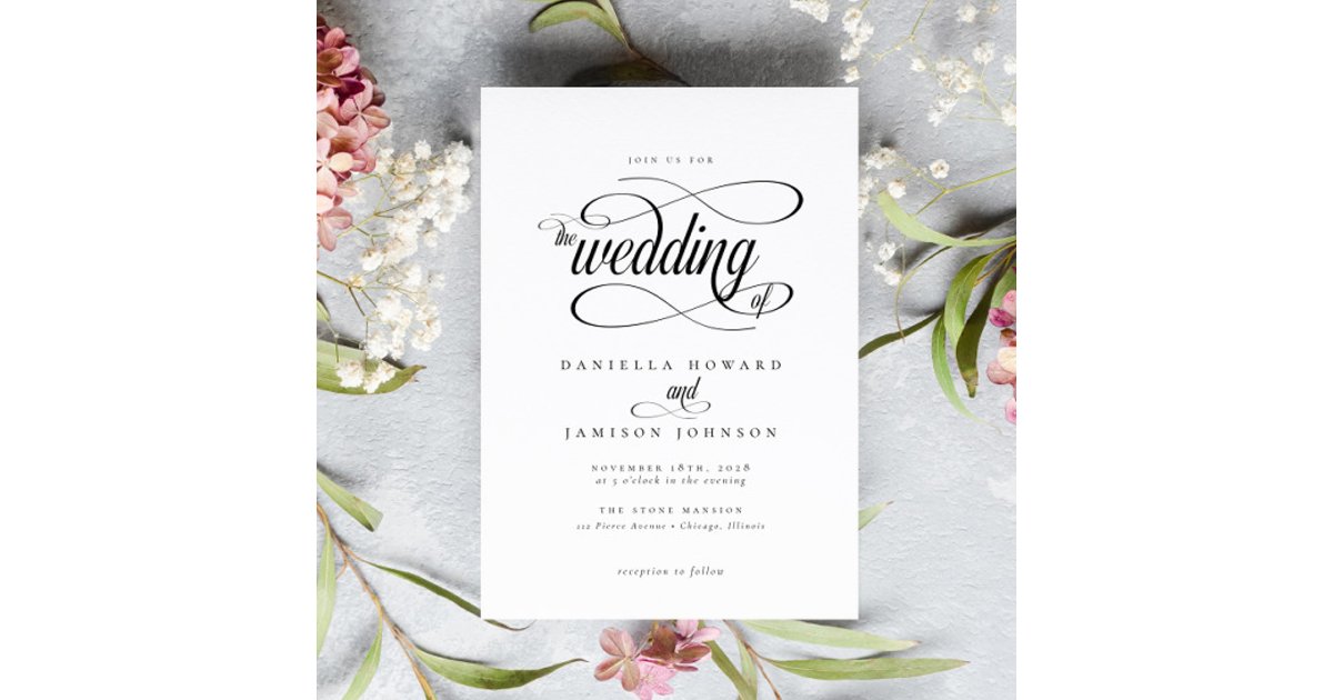 Elegant Chic Classic Calligraphy Script Wedding Invitation | Zazzle