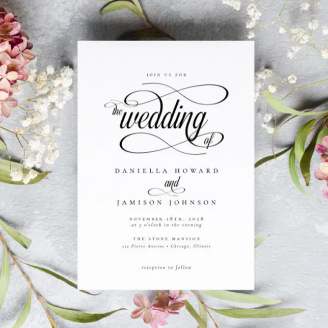 Elegant Chic Classic Calligraphy Script Wedding Invitation | Zazzle