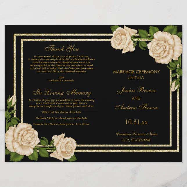Elegant Chic Corner Ivory Roses Wedding Program | Zazzle