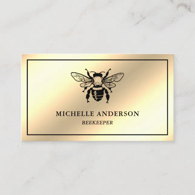 Elegant Chic Cream Gold Foil Honey Bee Beekeeper Business Card | Zazzle