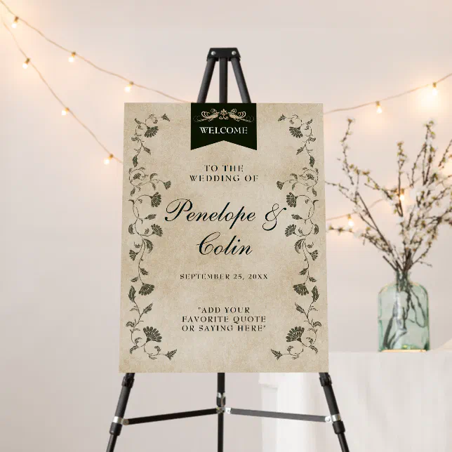 Elegant Chic Floral Library Wedding Welcome Sign | Zazzle
