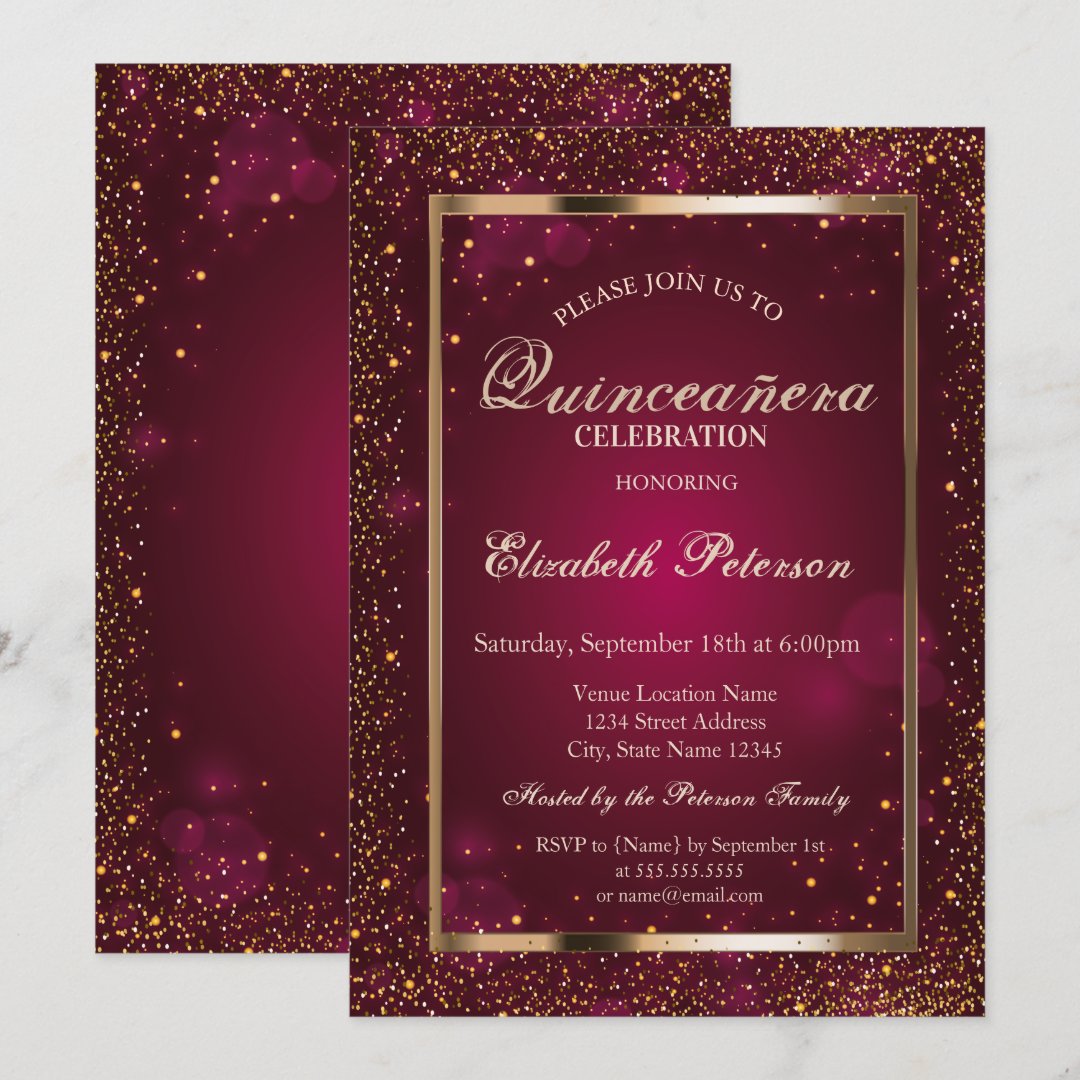 Elegant Chic Frame Confetti Quinceañera Invitation | Zazzle