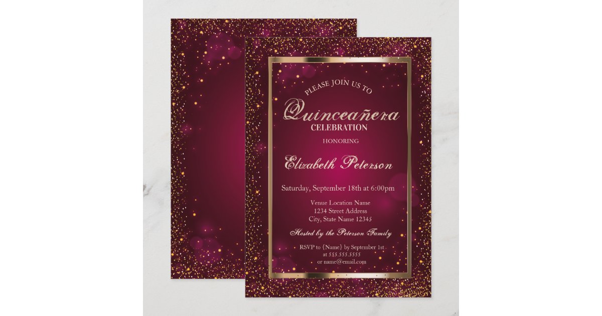 Elegant Chic Frame Confetti Quinceañera Invitation | Zazzle