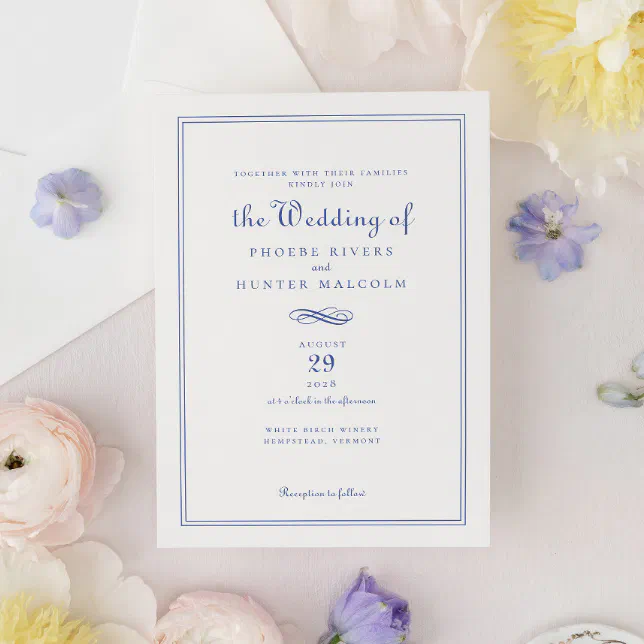 Elegant Chic French Periwinkle Blue Wedding Invitation | Zazzle