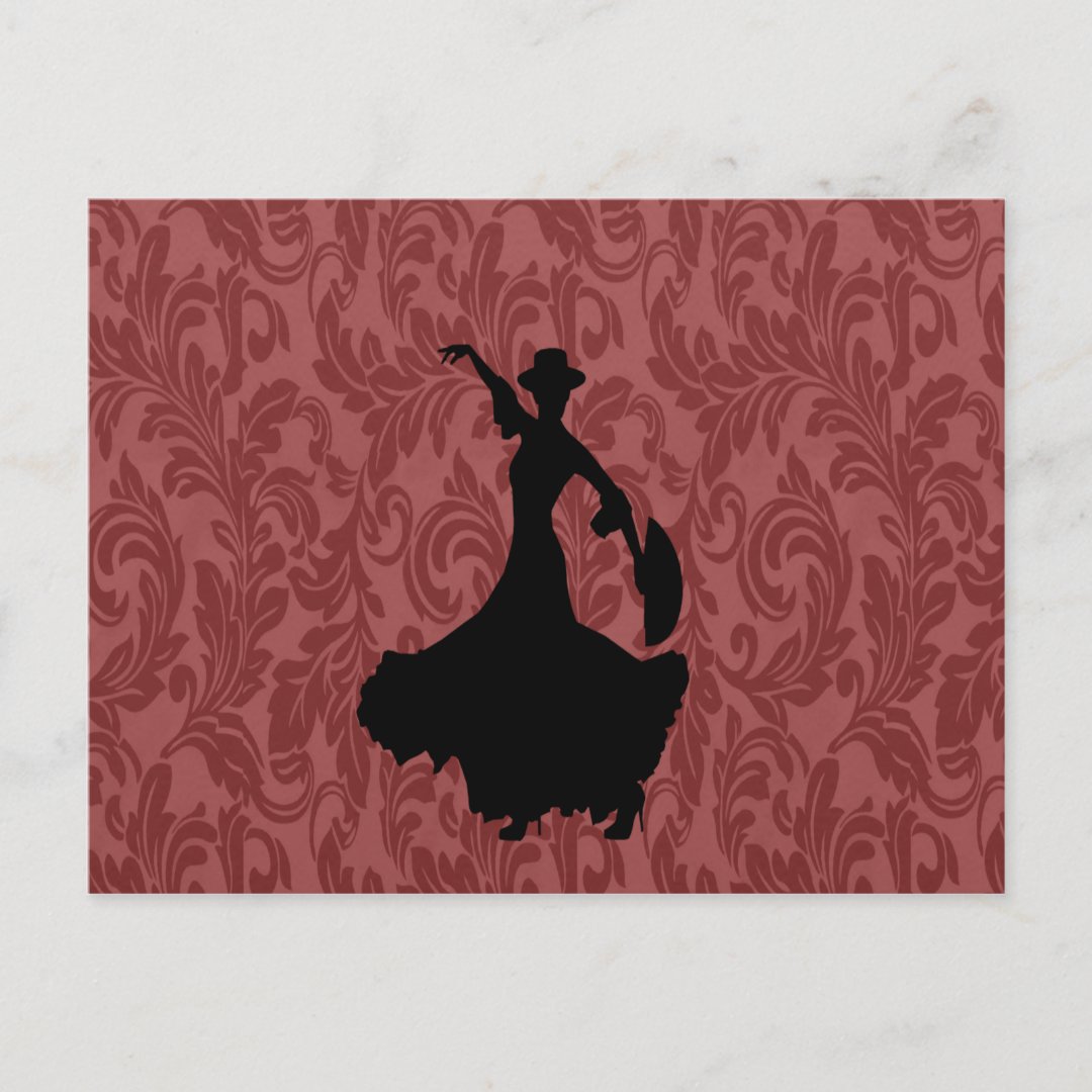 Elegant chic girly damask flamenco dancer postcard | Zazzle