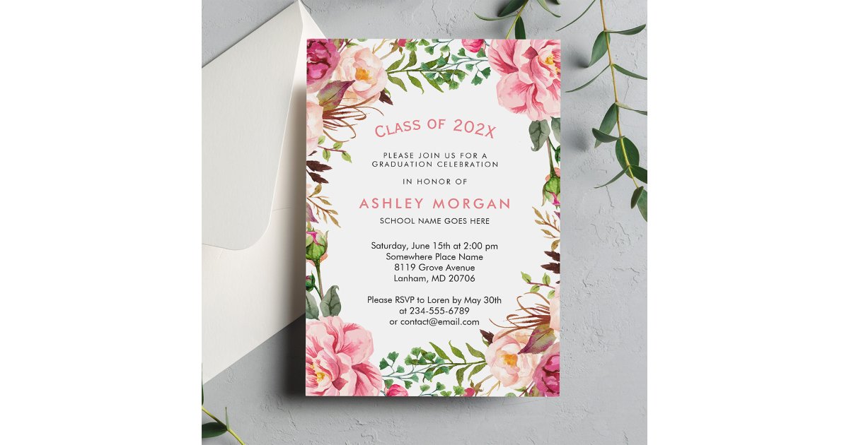 Elegant Chic Girly Floral Graduation Party Invitation | Zazzle