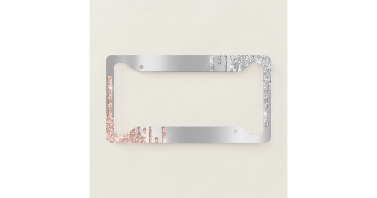 Elegant Chic Glitter Drips Monogram Silver License Plate Frame | Zazzle