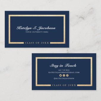 Elegant chic gold blue graduation class of name ca calling card | Zazzle