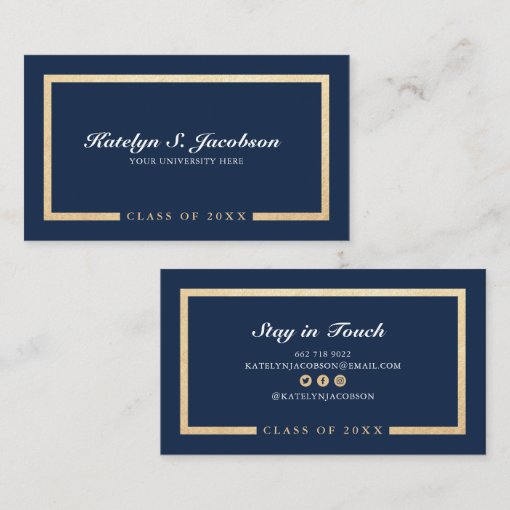 Elegant chic gold blue graduation class of name ca calling card | Zazzle