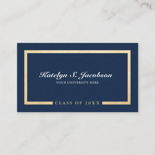 Elegant chic gold blue graduation class of name ca calling card | Zazzle
