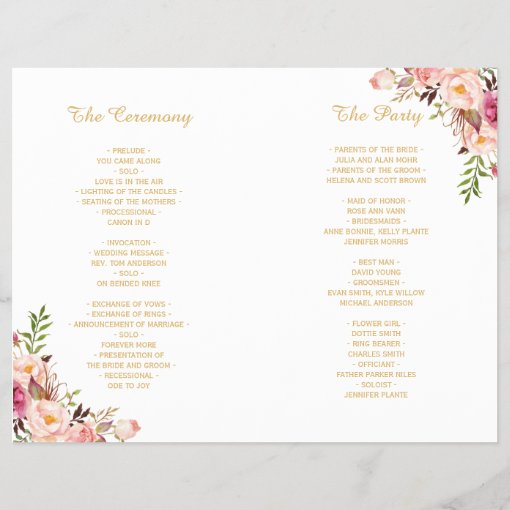Elegant Chic Gold Floral Folded Wedding Program | Zazzle