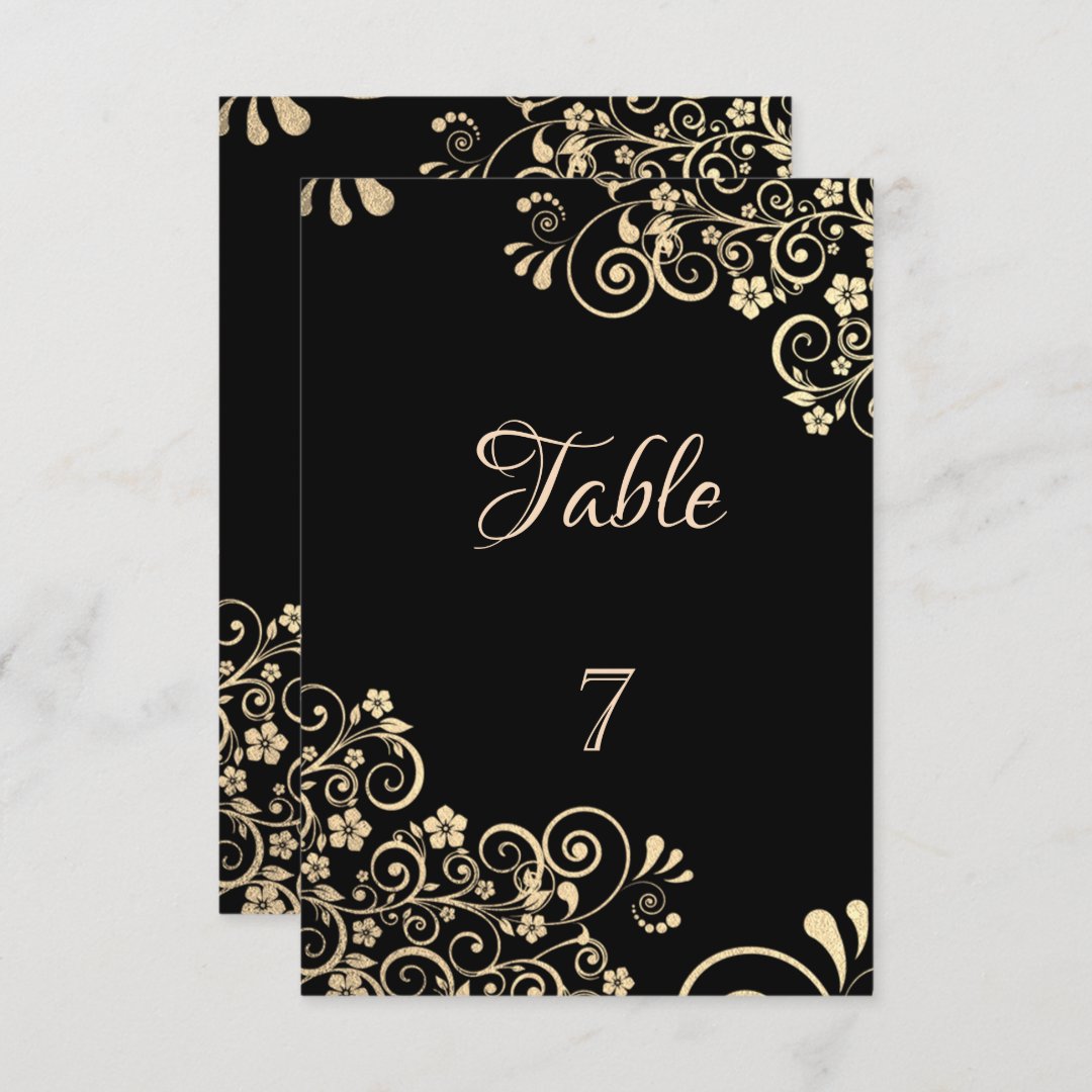 Elegant Chic Gold Flowers Table Card | Zazzle