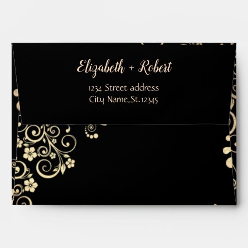 Elegant Chic Gold Flowers Wedding Envelope | Zazzle
