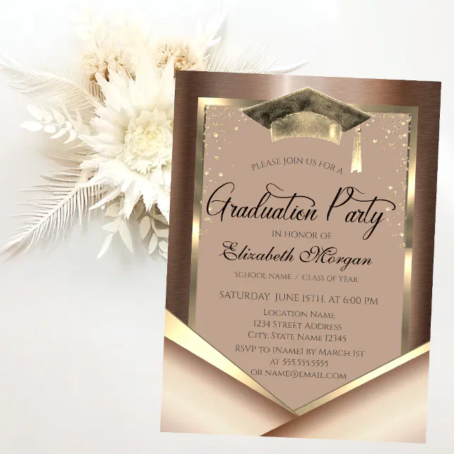 Elegant Chic Gold Frame Diamonds Graduation Invitation | Zazzle