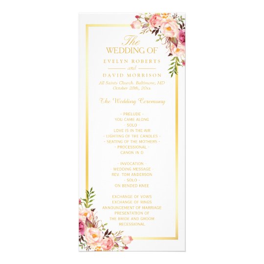 Elegant Chic Gold Frame Floral Wedding Program | Zazzle.com