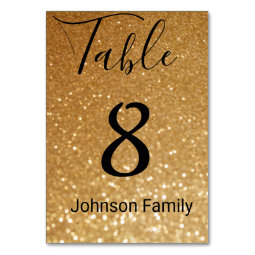 elegant chic gold glitter background wedding table number | Zazzle