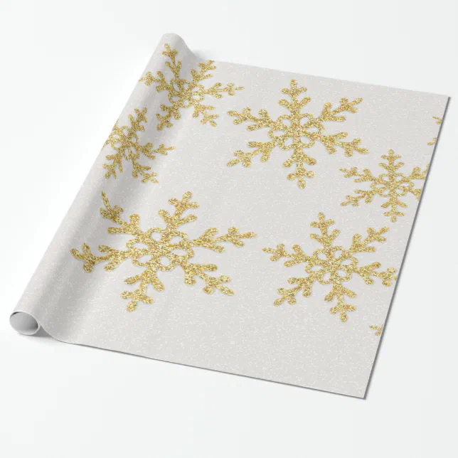 Elegant Chic Gold Glitter Snowflakes Holiday Wrapping Paper | Zazzle