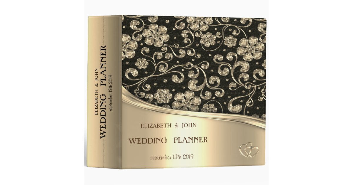 Elegant Chic Gold Hearts,Flowers, Stars 3 Ring Binder | Zazzle