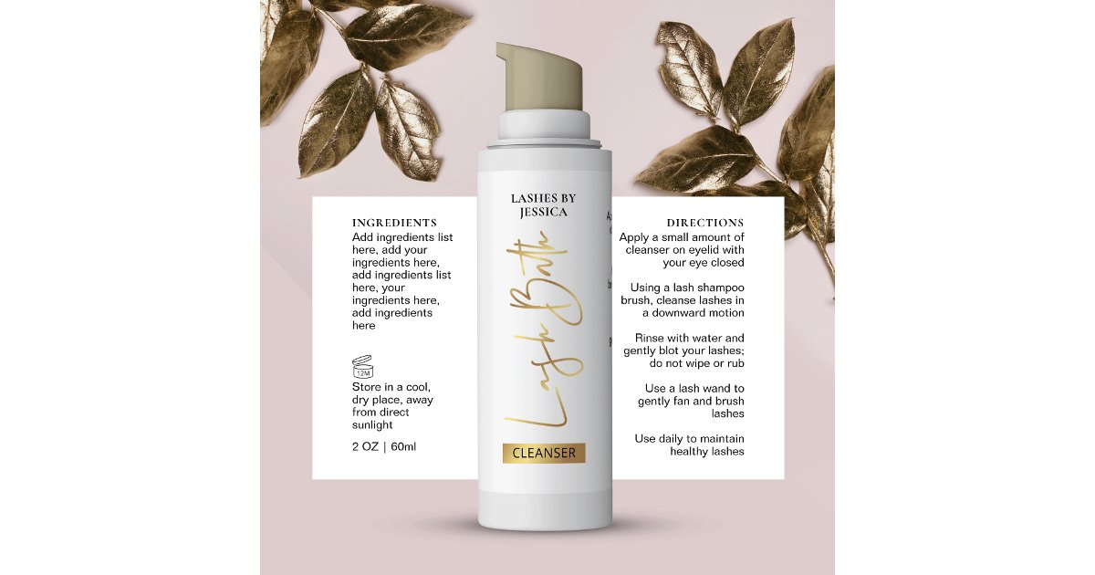 Elegant Chic Gold Lash Bath Cleanser Foam Bottle Rectangular Sticker ...