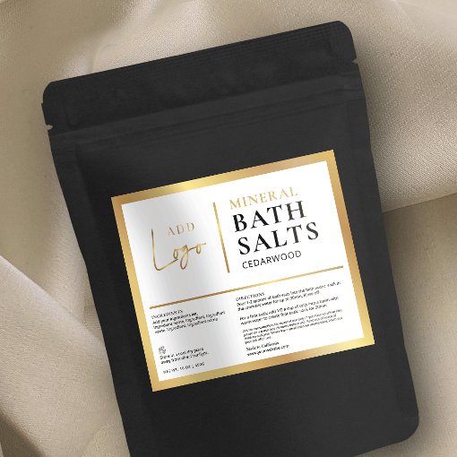 Elegant Chic Gold Logo Waterproof Bath Salts Label | Zazzle