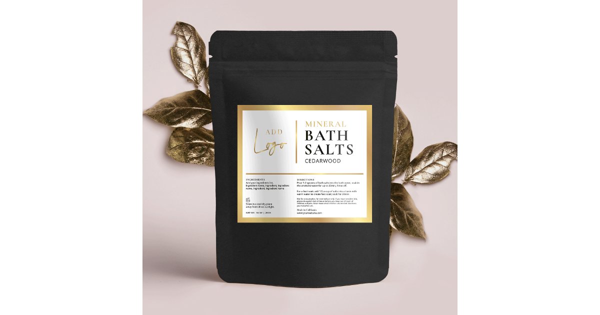 Elegant Chic Gold Logo Waterproof Bath Salts Label | Zazzle
