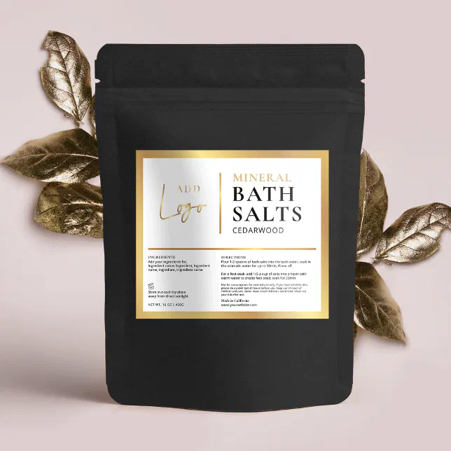 Elegant Chic Gold Logo Waterproof Bath Salts Label | Zazzle